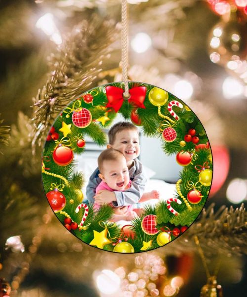 Stea de brad roz, globuri personalizate mari 14 cm